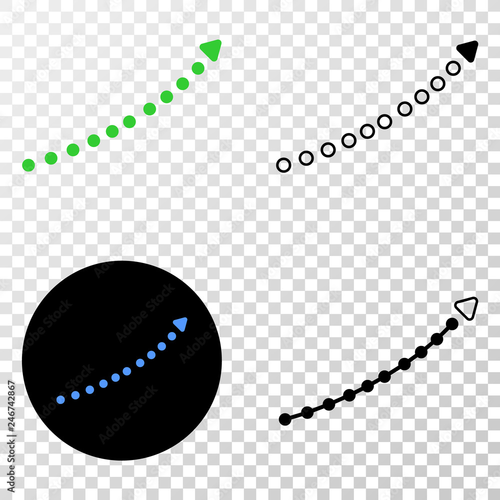 Dotted up trend arrow EPS vector icon with contour, black and colored ...