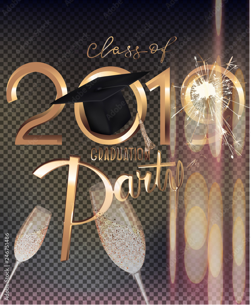 Graduation party 2019 invitation card with bokeh background and glasses ...