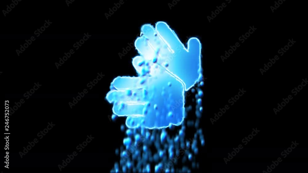 Liquid symbol sign language appears with water droplets. Then dissolves ...