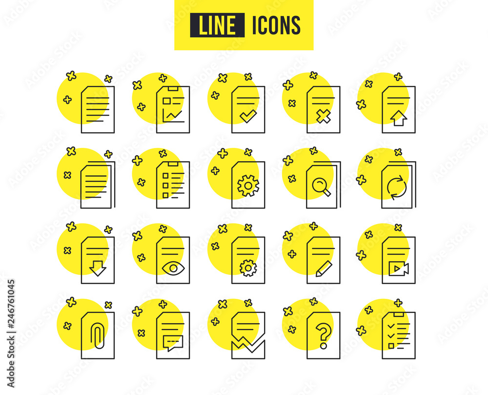 Document Management line icons. Set of Report, Checklist and Copy signs ...
