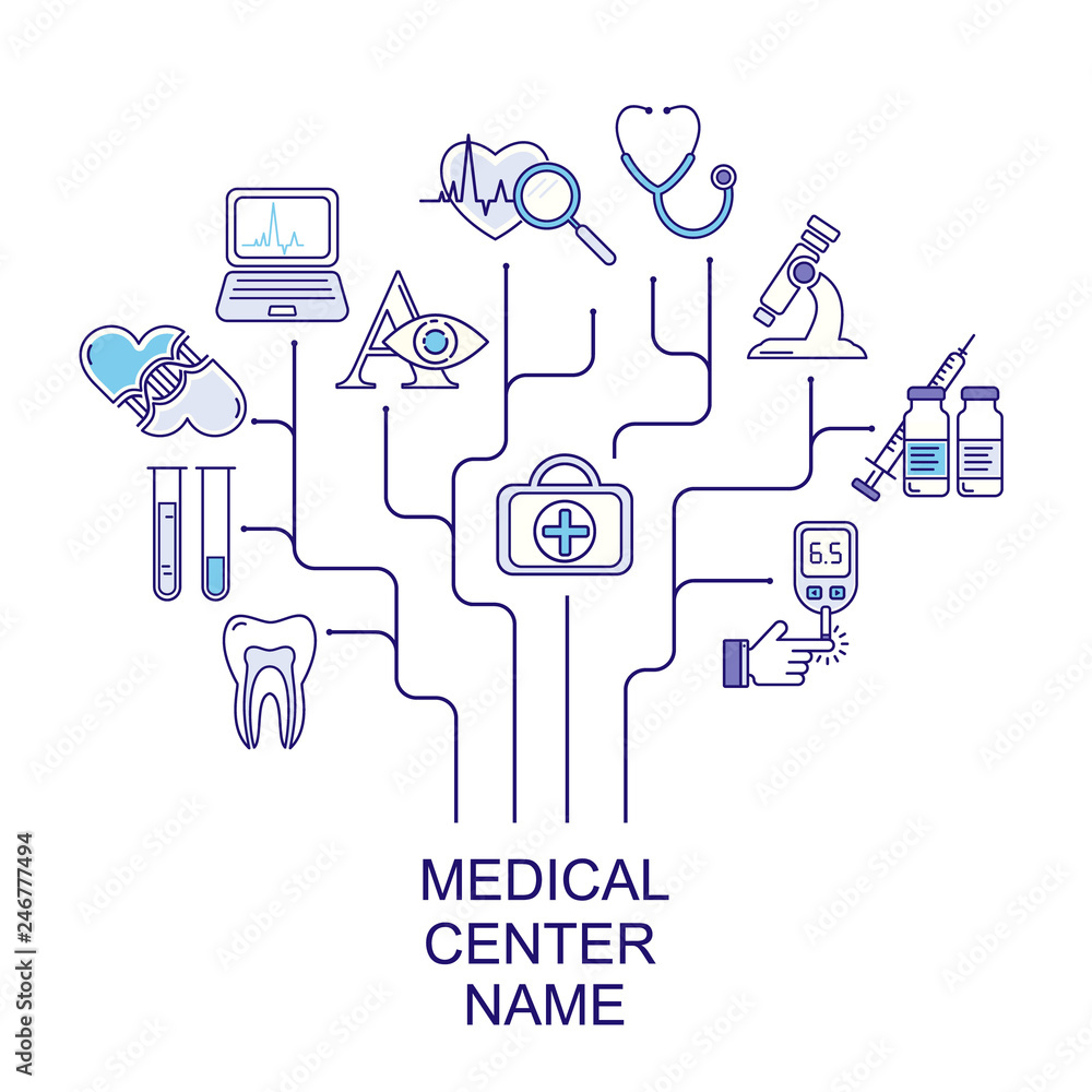 Vector medicine and health design seamless pattern with modern linear ...