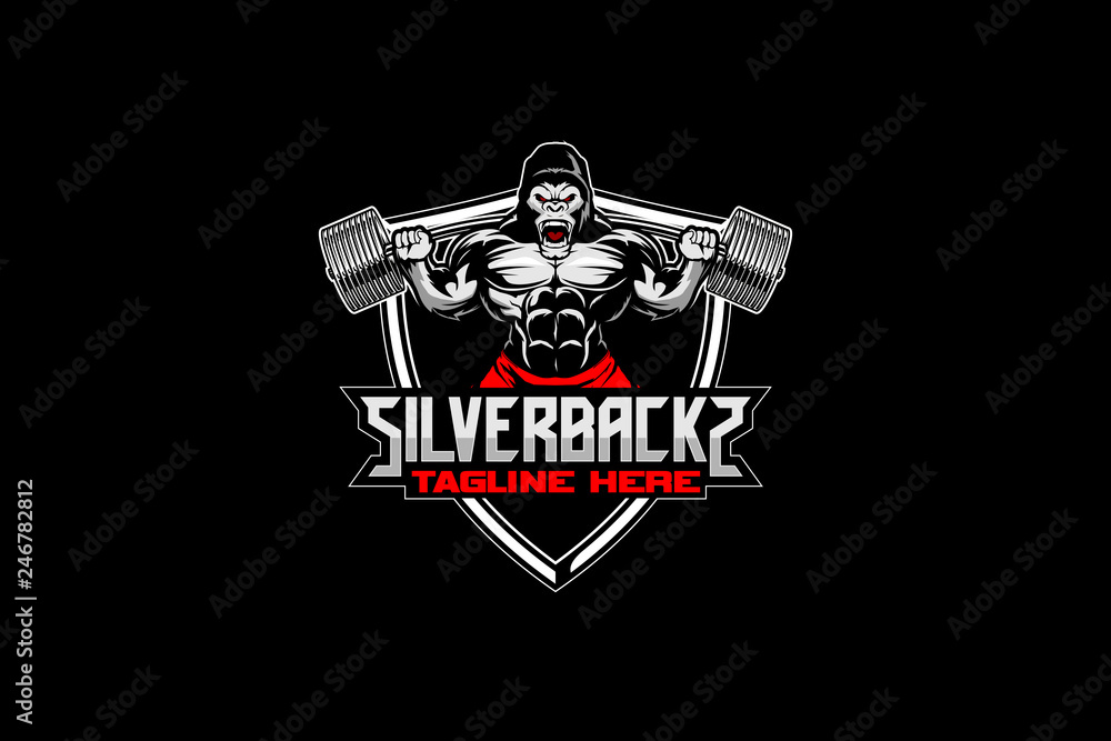 BODYBUILDING GORILLA ANIMAL CARTOON CHARACTER WILD WEIGHTLIFTING WITH ...