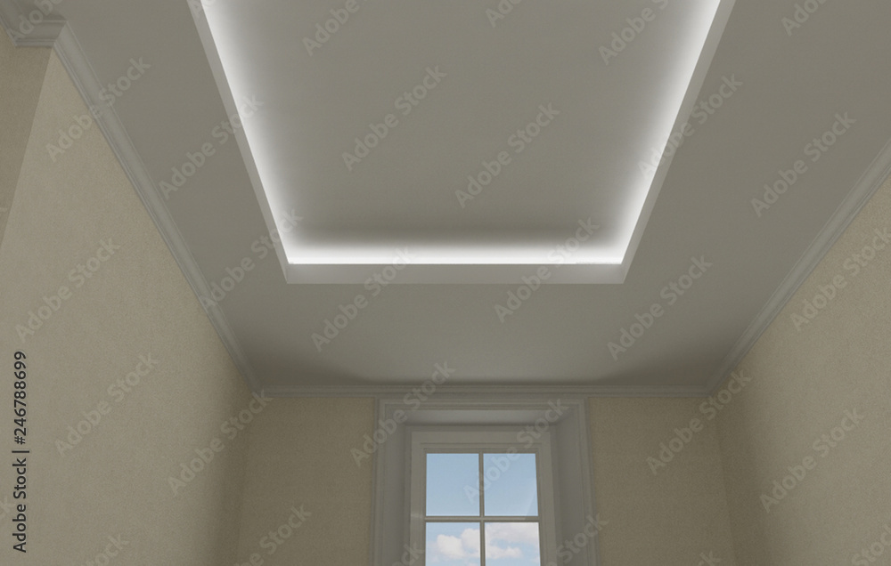 Ceiling close-up in classic interior, vintage room with stucco and ...