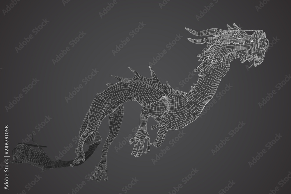symbol of chinese new year. long flying dragon kite. vector 3d ...