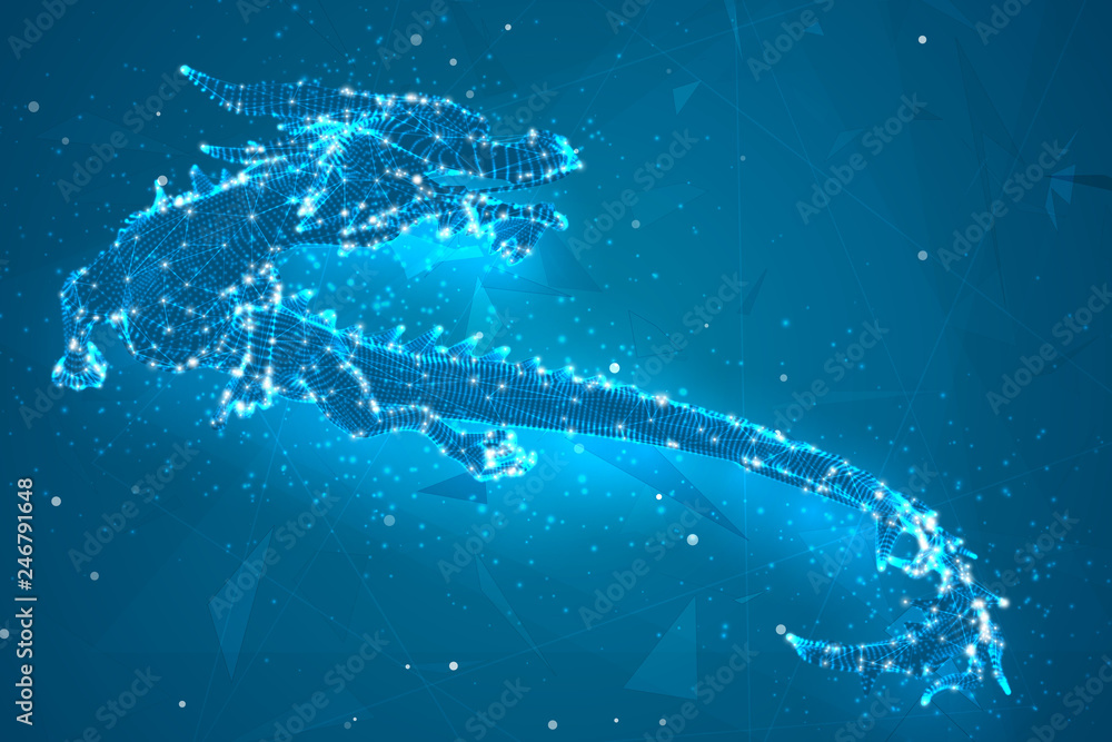 symbol of chinese new year. long flying dragon kite. vector 3d ...