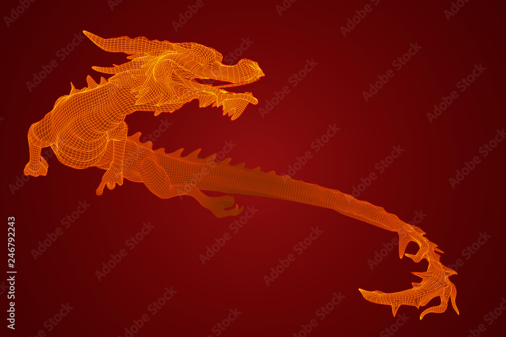 symbol of chinese new year. long flying dragon kite. vector 3d ...