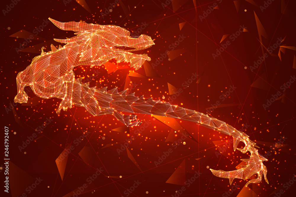 symbol of chinese new year. long flying dragon kite. vector 3d ...