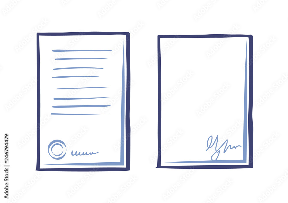 Fototapeta Empty Sheet Of Paper With Signature And Page With Scribbles fototapeta-empty-sheet-of-paper-with-signature-and-page-with-scribbles
