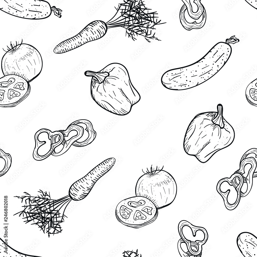 Pattern vegetable doodle hand drawing on white background. Doodle ...