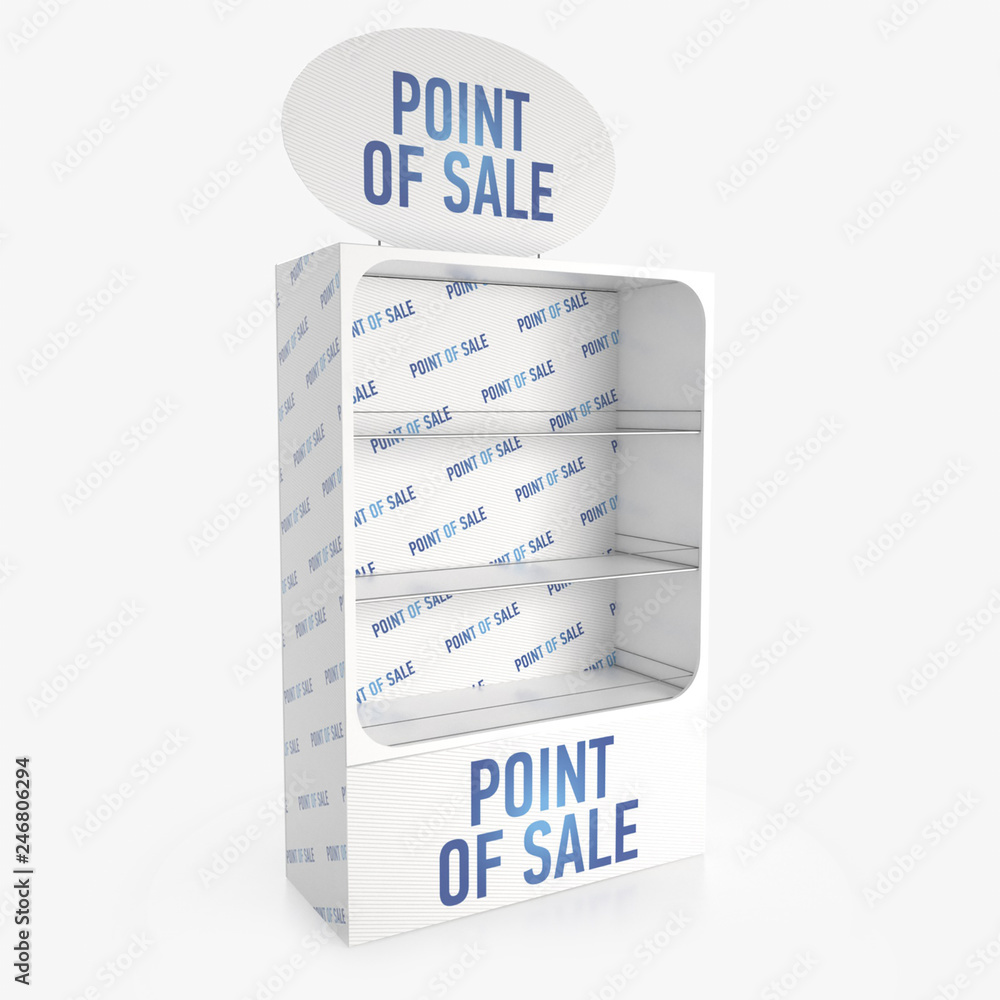 Empty store shelves. Retail shelf rack. Showcase display. Mockup ...