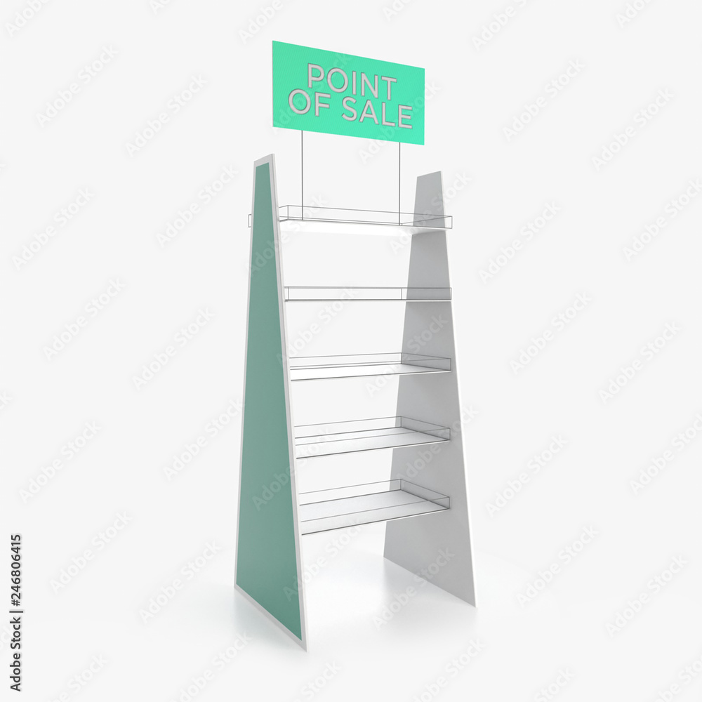 Empty store shelves. Retail shelf rack. Showcase display. Mockup ...