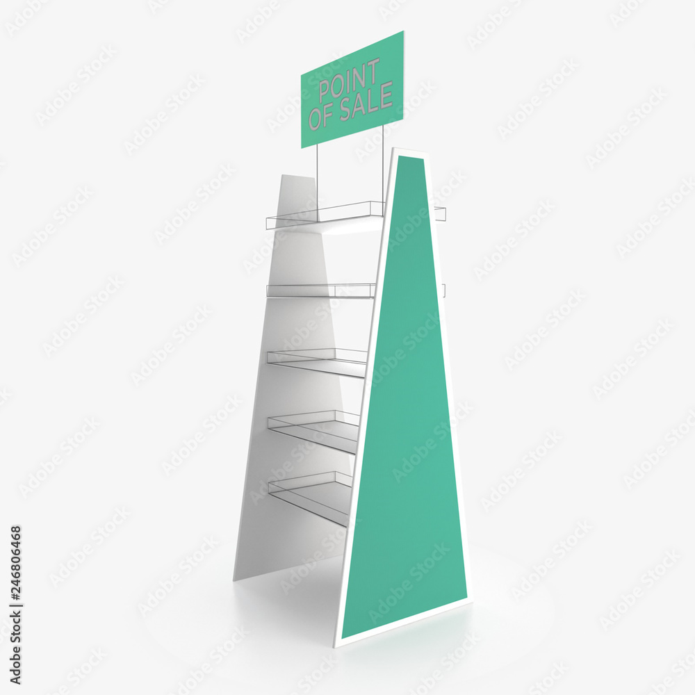 Empty store shelves. Retail shelf rack. Showcase display. Mockup ...
