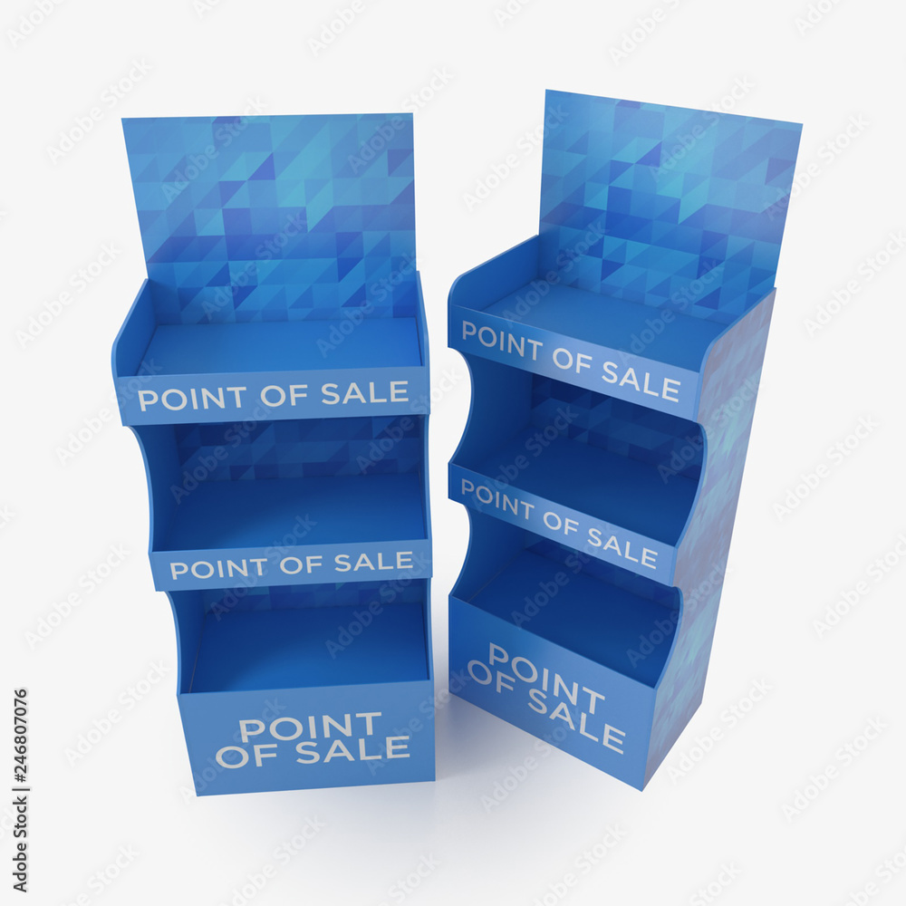 Empty store shelves. Retail shelf rack. Showcase display. Mockup ...