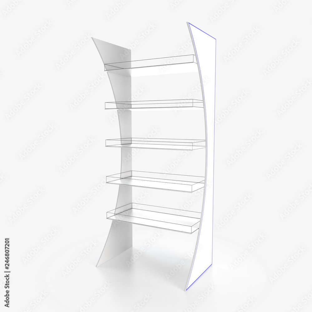 Empty store shelves. Retail shelf rack. Showcase display. Mockup ...