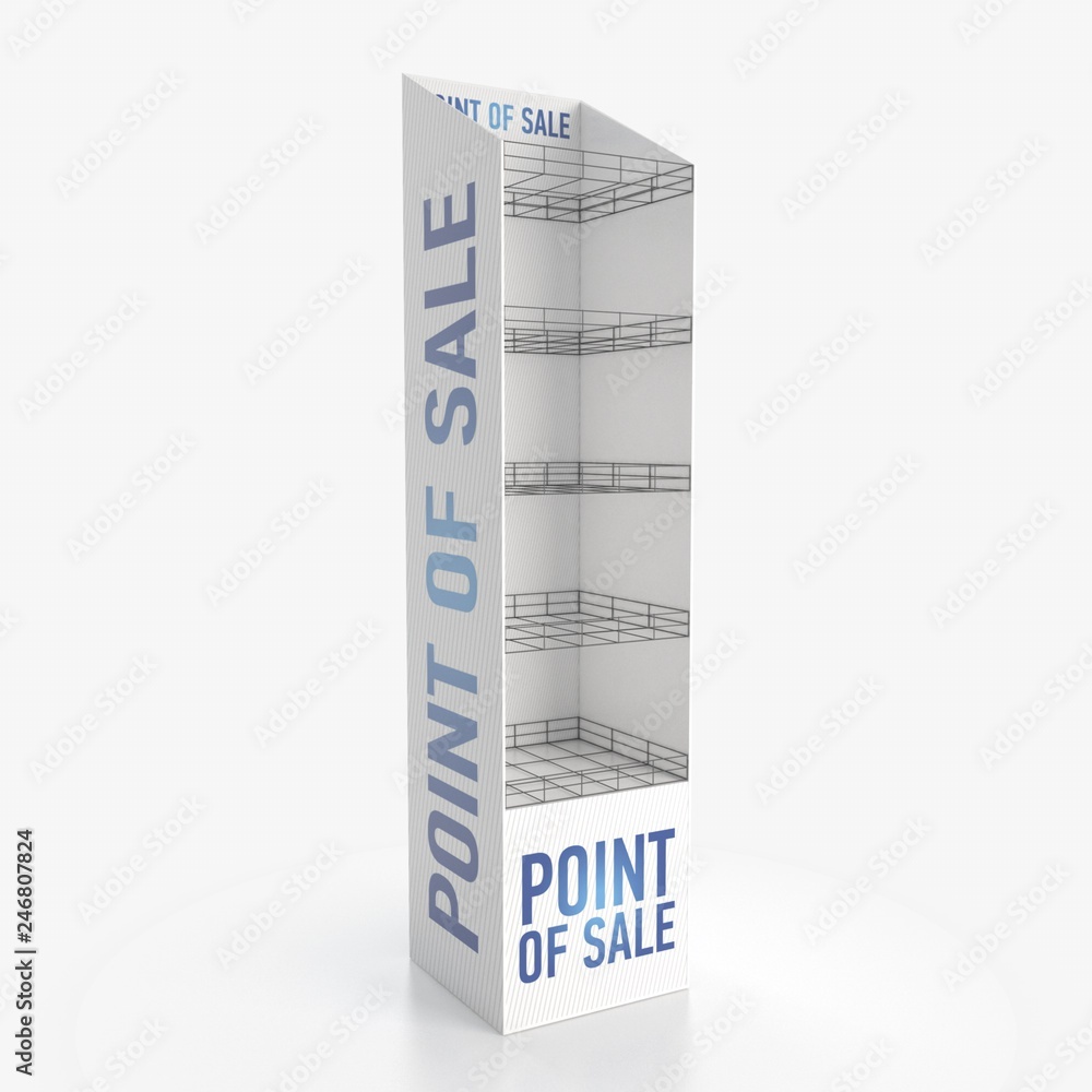 Empty store shelves. Retail shelf rack. Showcase display. Mockup ...