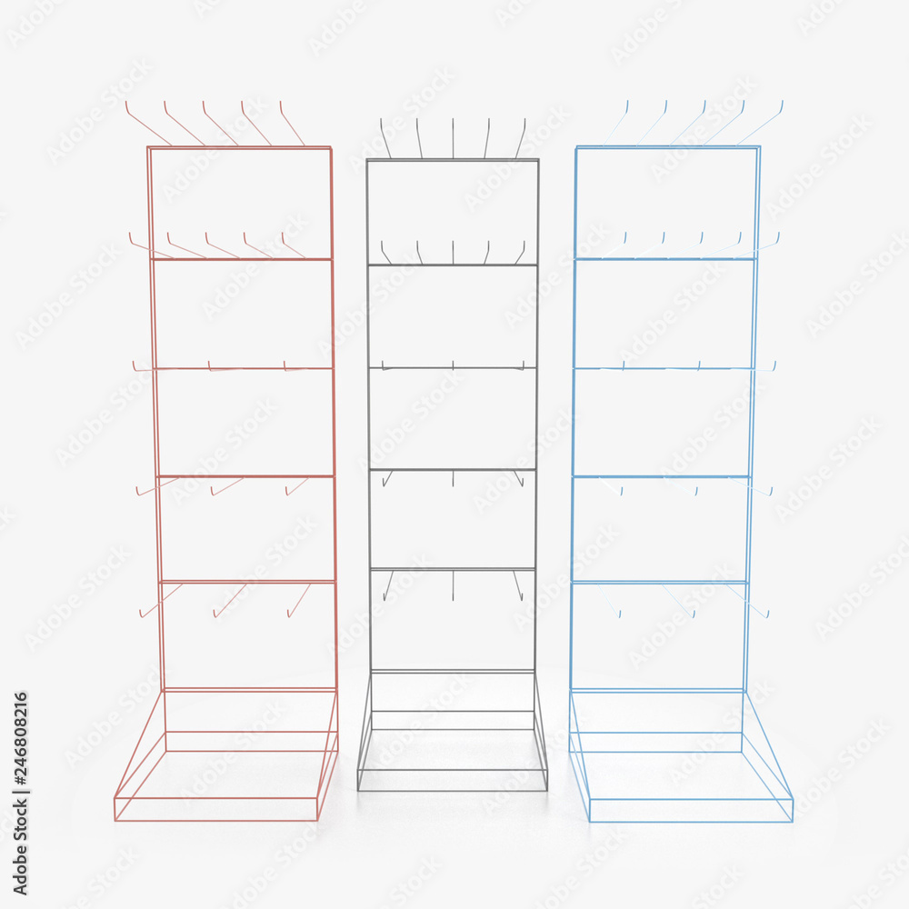 Empty store shelves. Retail shelf rack. Showcase display. Mockup ...