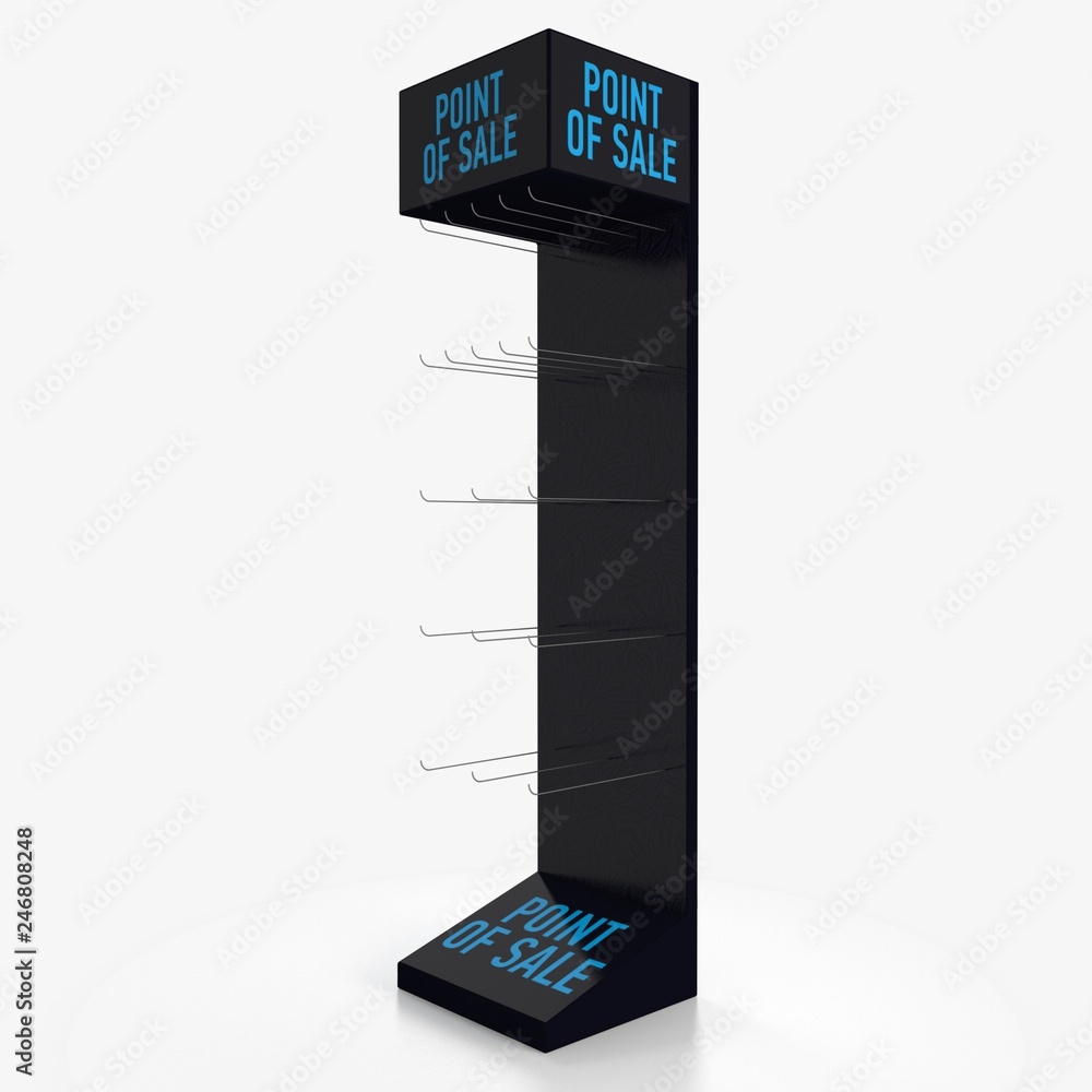 Empty store shelves. Retail shelf rack. Showcase display. Mockup ...