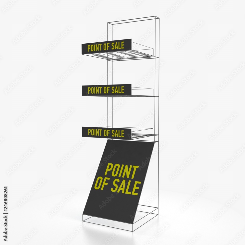 Empty store shelves. Retail shelf rack. Showcase display. Mockup ...