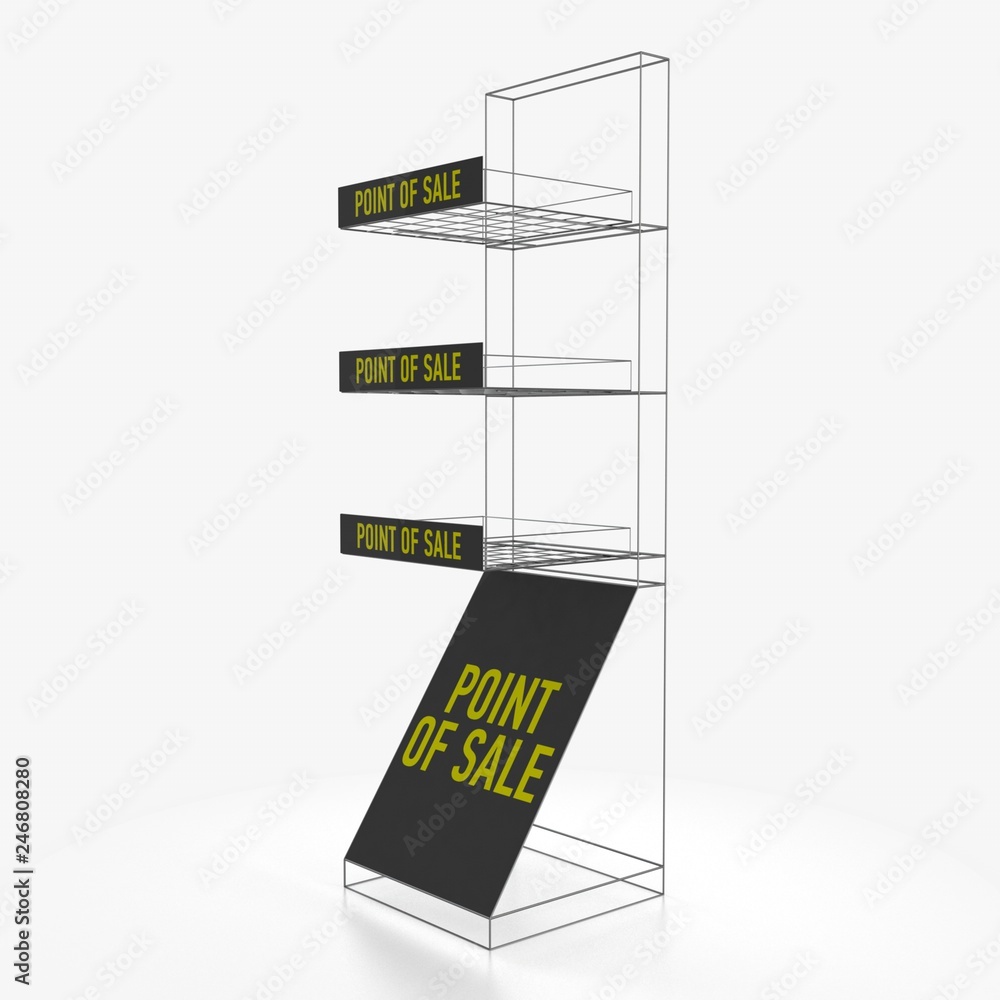 Empty store shelves. Retail shelf rack. Showcase display. Mockup ...