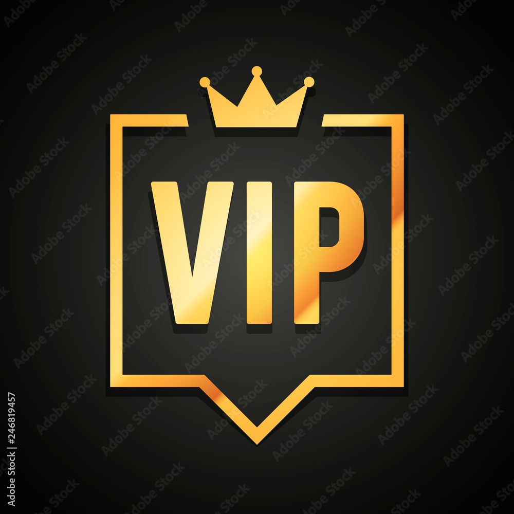 Vector illustration VIP club label on black background with crown in ...