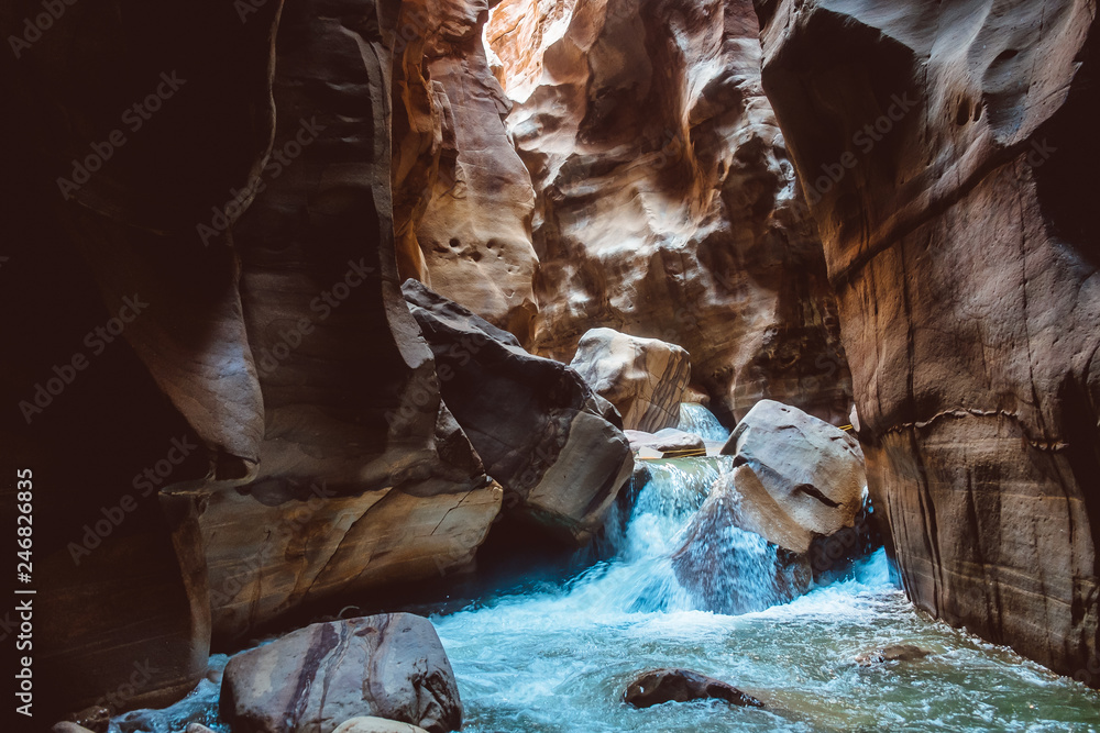 Beautiful canyon in Jordan territory called Wadi Mujib. five kilometers ...
