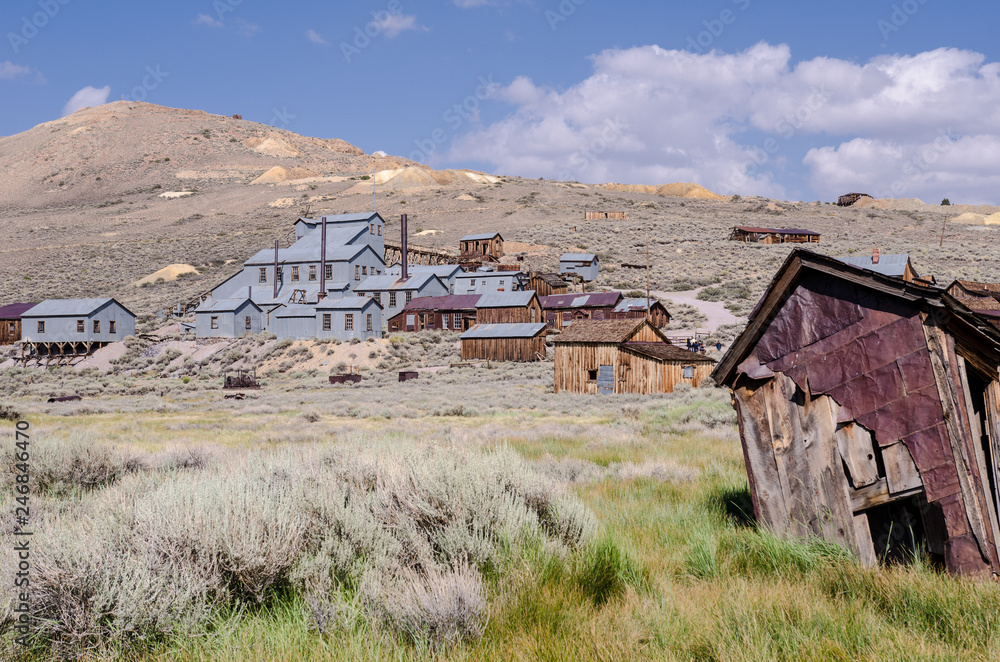 Buildings in the abandoned ghost town of Bodie California. Bodie was a ...