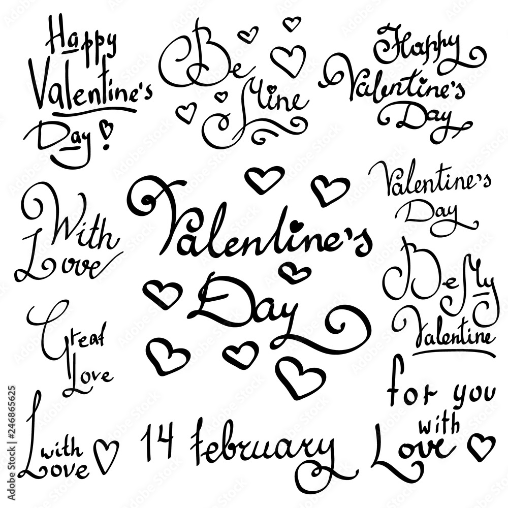 Cute Lettering Valentines Day Hand Drawing Vector Lettering Design