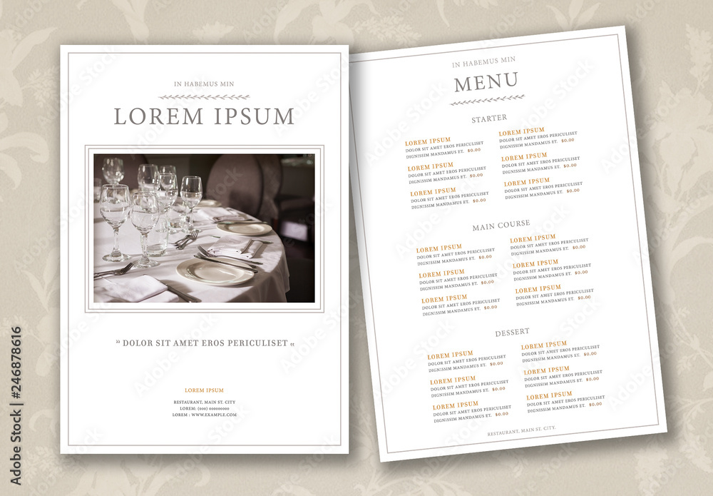 Elegant Restaurant Menu Layout Stock Template | Adobe Stock