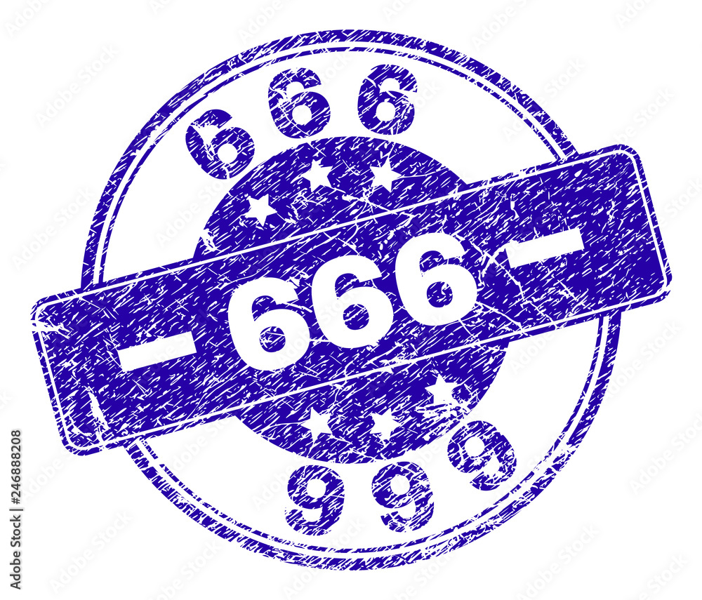 666 stamp seal watermark with grunge style. Designed with rounded ...