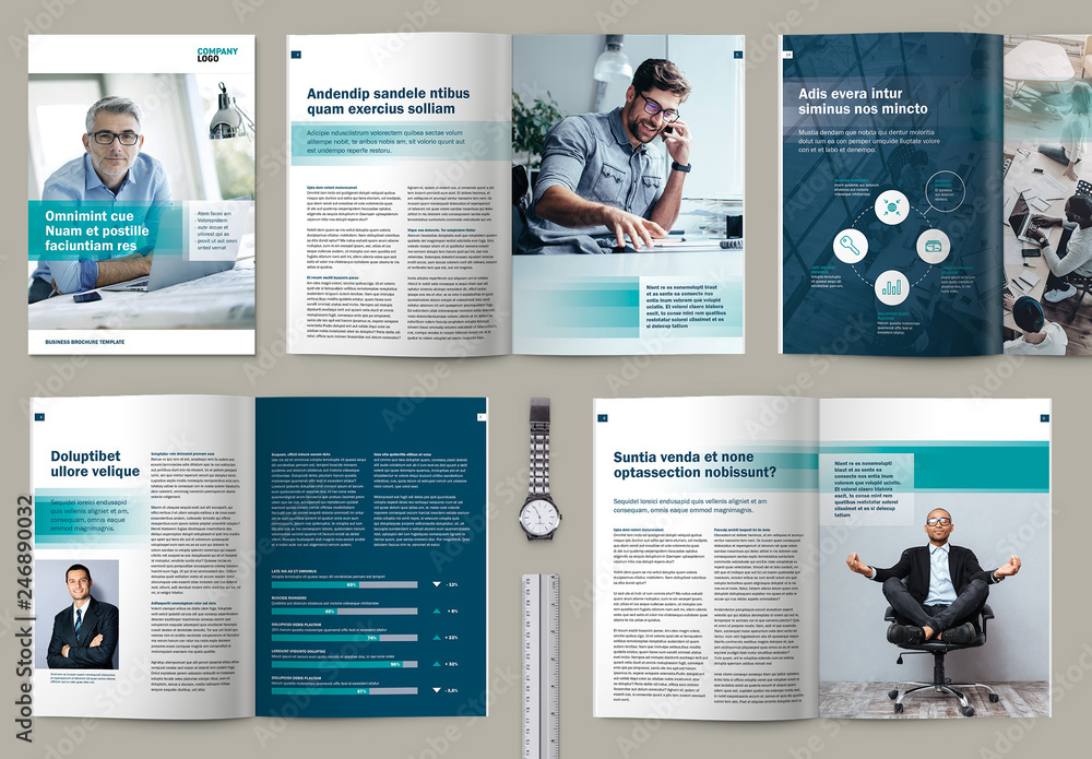 Business Brochure or Magazine Layout with Teal Accents Stock Template ...