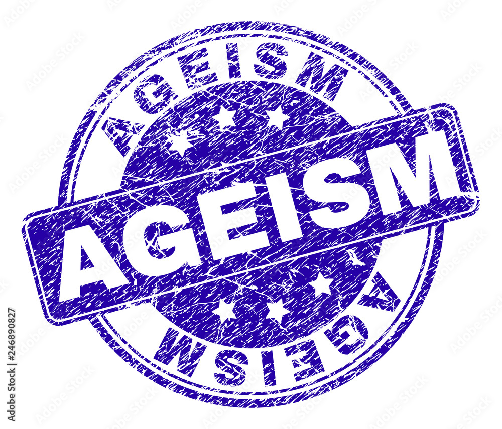 AGEISM stamp seal watermark with grunge texture. Designed with rounded ...