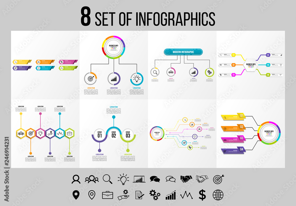 Set Of 8 Infographics Elements Vector Design Template. Business Data ...