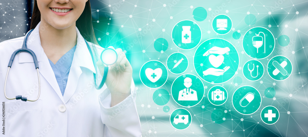 Medical Healthcare Concept - Doctor in hospital with digital medical ...