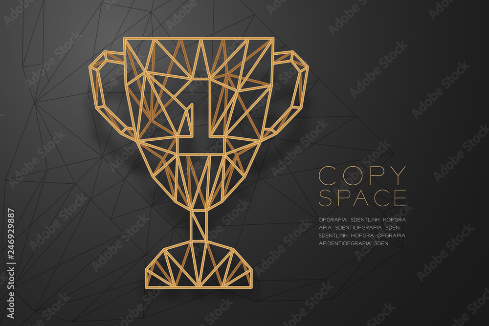 Trophy Cup Number one shape wireframe polygon golden frame structure, Sport winner concept ...