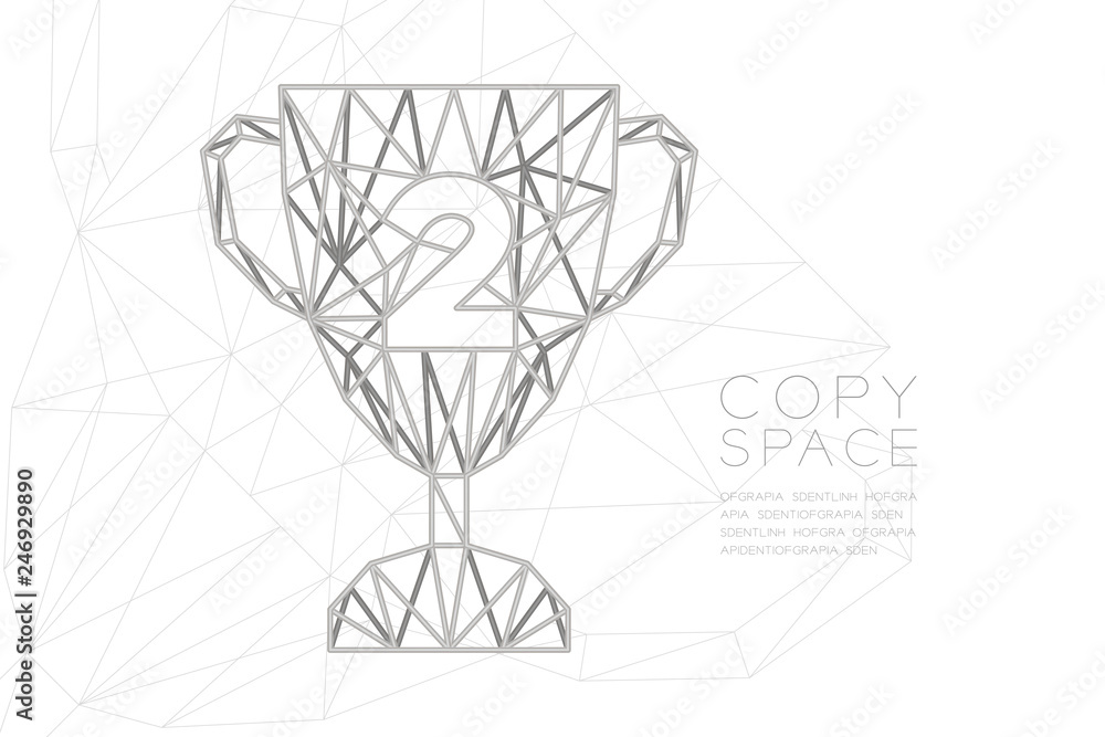 Trophy Cup Number two shape wireframe polygon silver frame structure ...