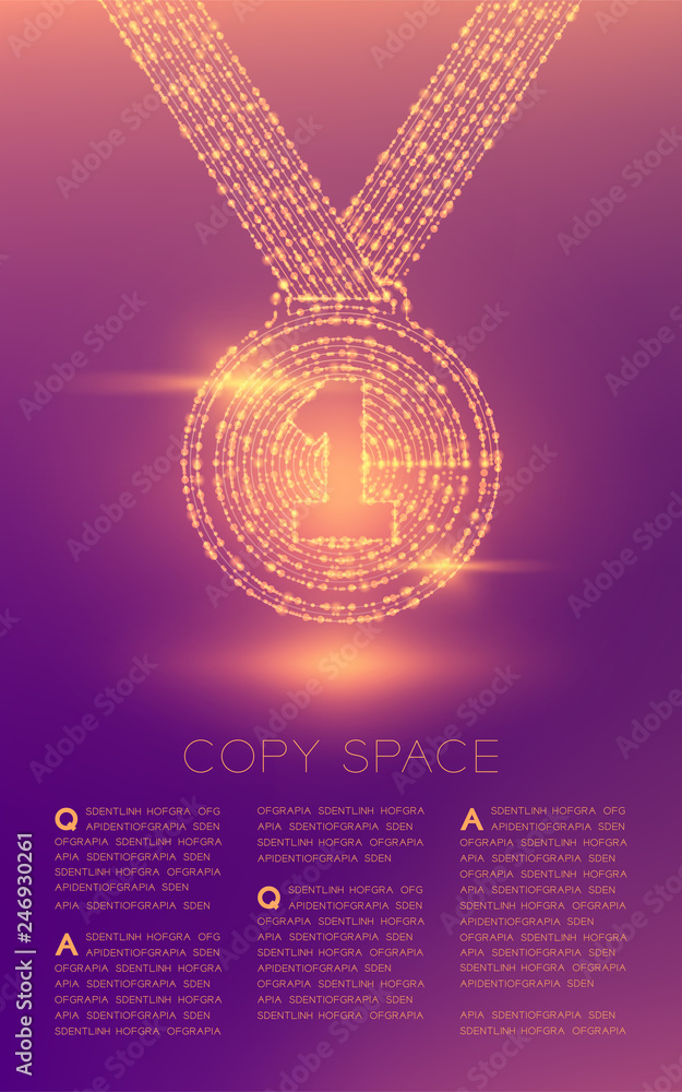 Medal number one shape wireframe polygon futuristic bokeh light frame ...