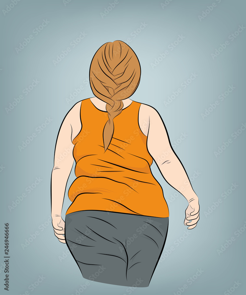 fat woman walks. back view. vector illustration. Stock Vector | Adobe Stock