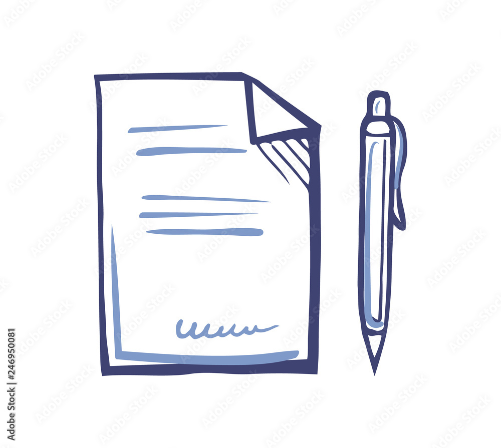 Documentation or article writing icons. Office paper document page and ...