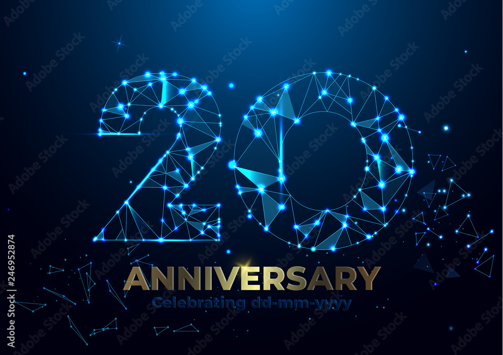 Anniversary 20. Geometric polygonal Anniversary greeting banner. gold ...