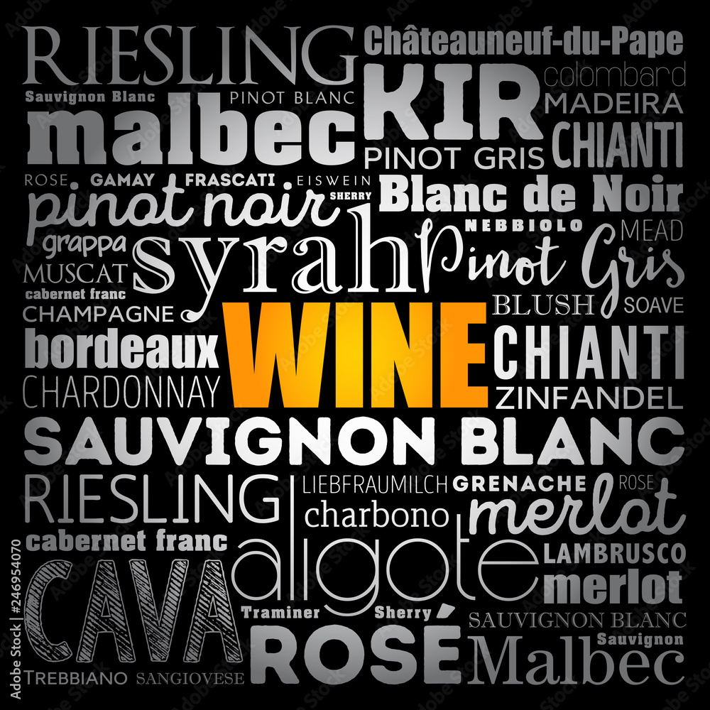 WINE VARIETALS Types word cloud collage, concept background Stock ...