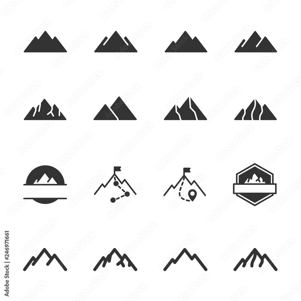 Vector set of mountain icons. Stock Vector | Adobe Stock