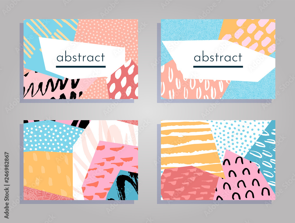 Abstract colorful collage backgrounds set. Hand drawn templates for ...