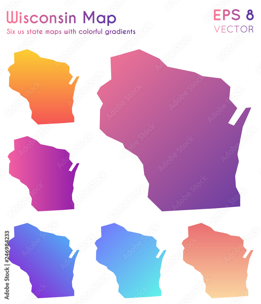 Map of Wisconsin with beautiful gradients. Beautiful set of Wisconsin ...