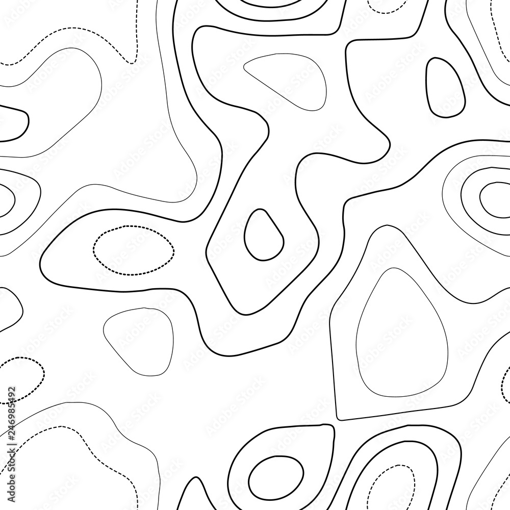 Contour lines. Actual topography map. Black and white seamless design ...