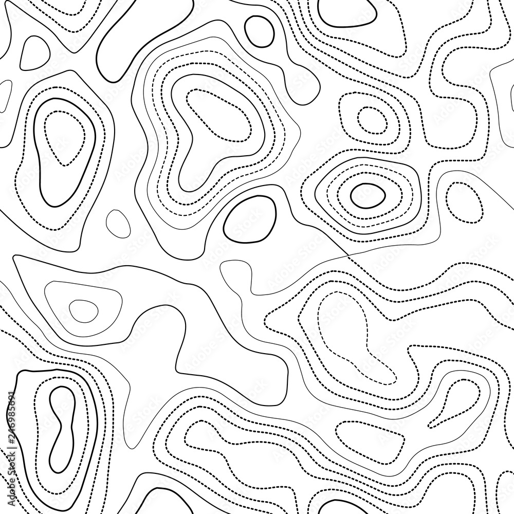 Contour lines. Actual topography map. Black and white seamless design ...