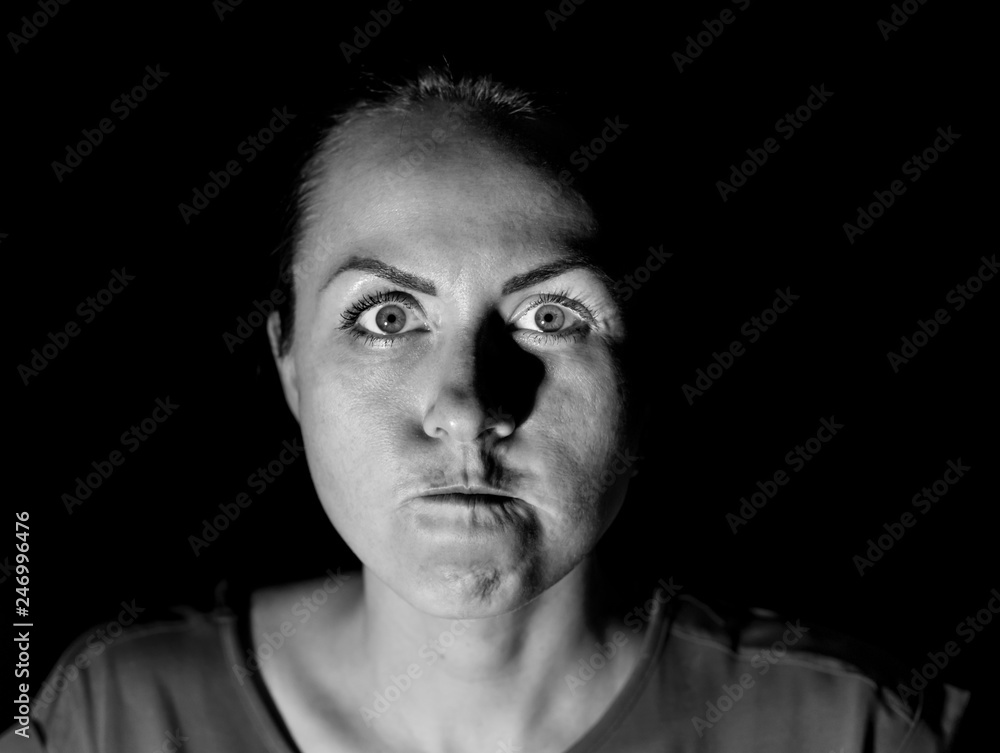 Stylish portrait of a attractive caucasian woman who seems very angry ...