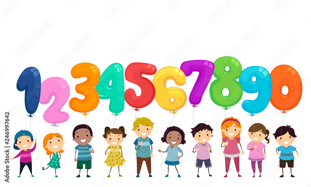 Stickman Kids Balloon Numbers Illustration Stock Vector | Adobe Stock