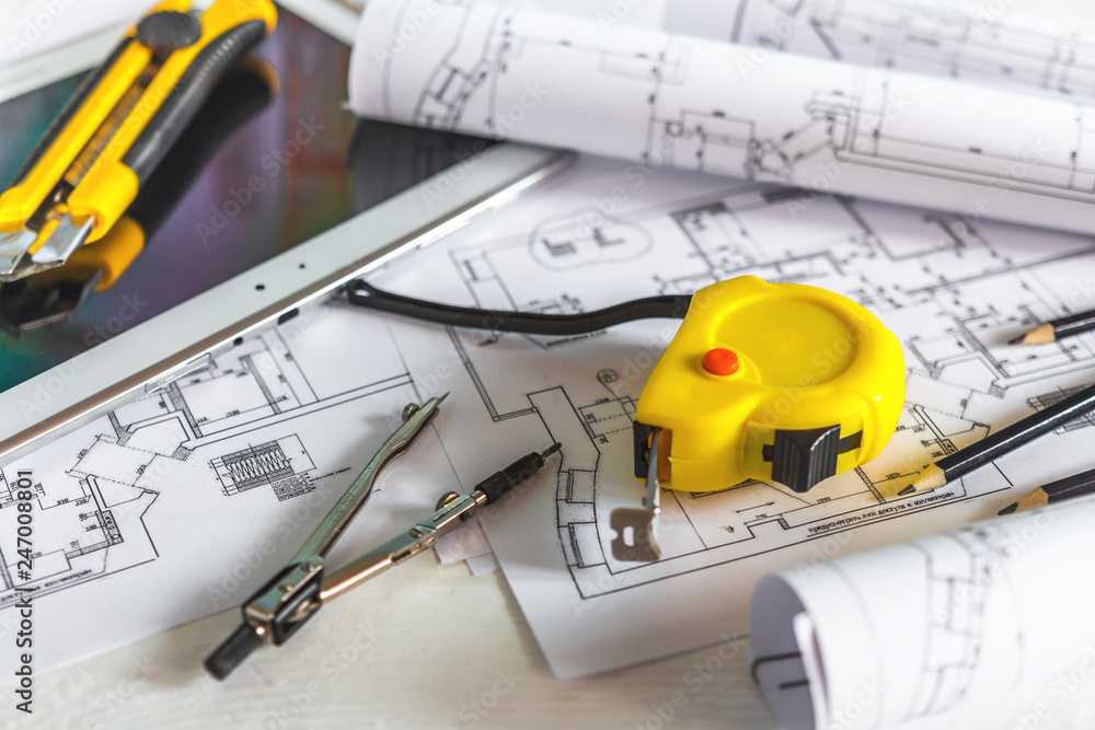 architect design working drawing sketch plans blueprints and making ...