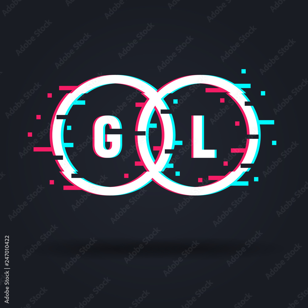 Vector glitch logo. Two circle frame in distorted glitch style ...