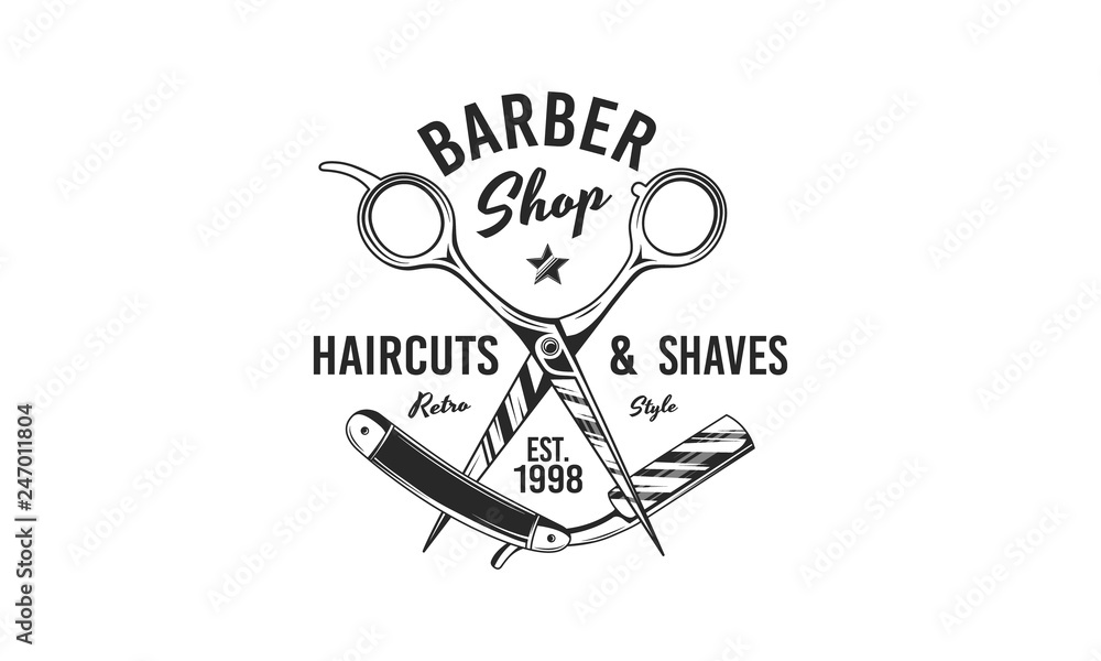Barber shop logo concept. Scissors and Barber razor. Logo template for ...
